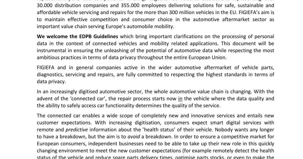 FIGIEFA contribution to the EDPB consultation on draft guidelines for ...